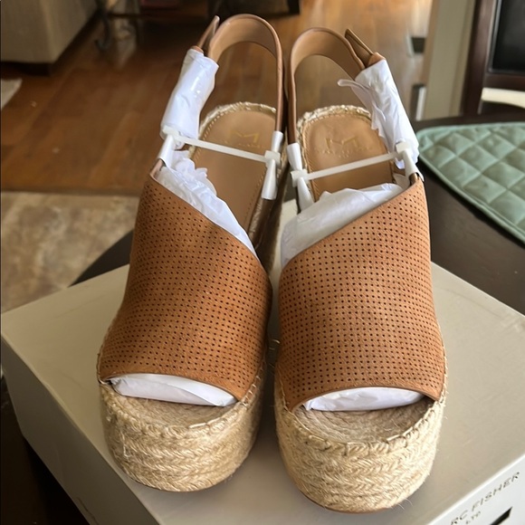 Marc Fisher | Shoes | Marc Fisher Tan Espadrille Wedge Sandals With ...